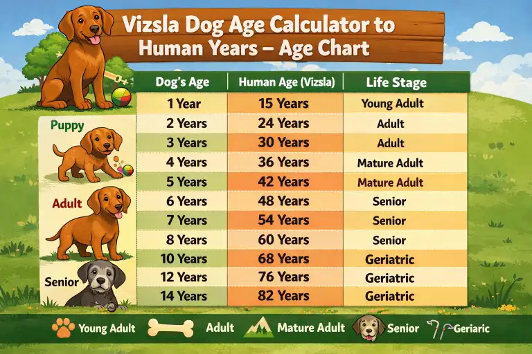 Vizsla Dog Age Calculator to Human Years (Age Chart) 2026